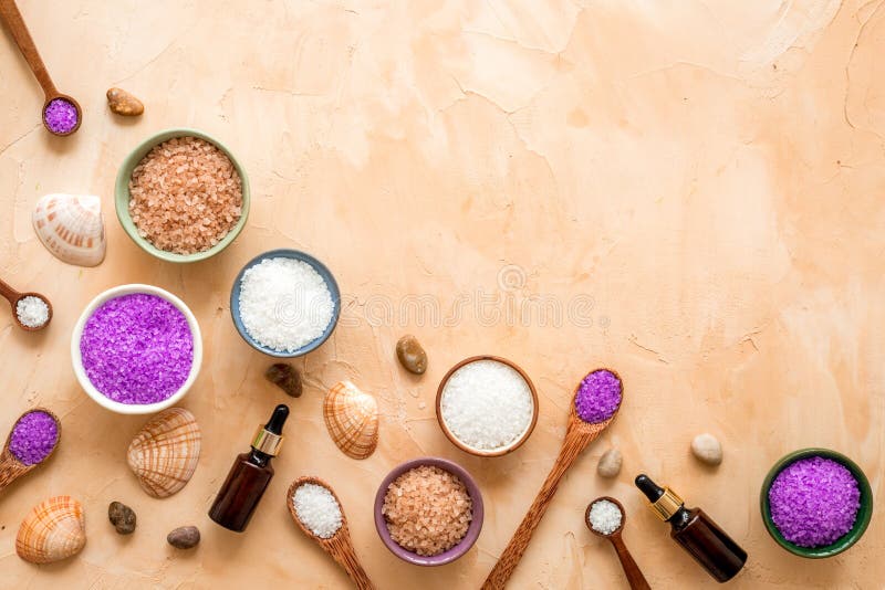 Bath Spa Set with Sea Salt and Seashells. Top View Stock Image - Image ...
