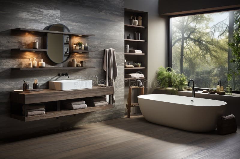 Bath Space with Smooth Surfaces and Minimalistic Detailing. Natural and ...