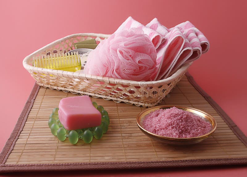 Bath things in basket stock photo. Image of green, brush - 20649260