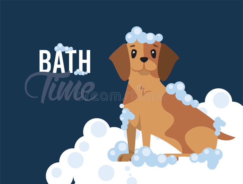 Bath time of dog cartoon stock illustration. Illustration of bathing ...
