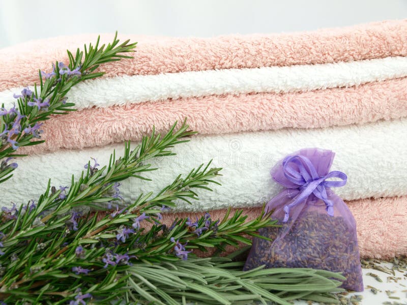 Bath towels with lavender stock photo. Image of aromatic - 18215814