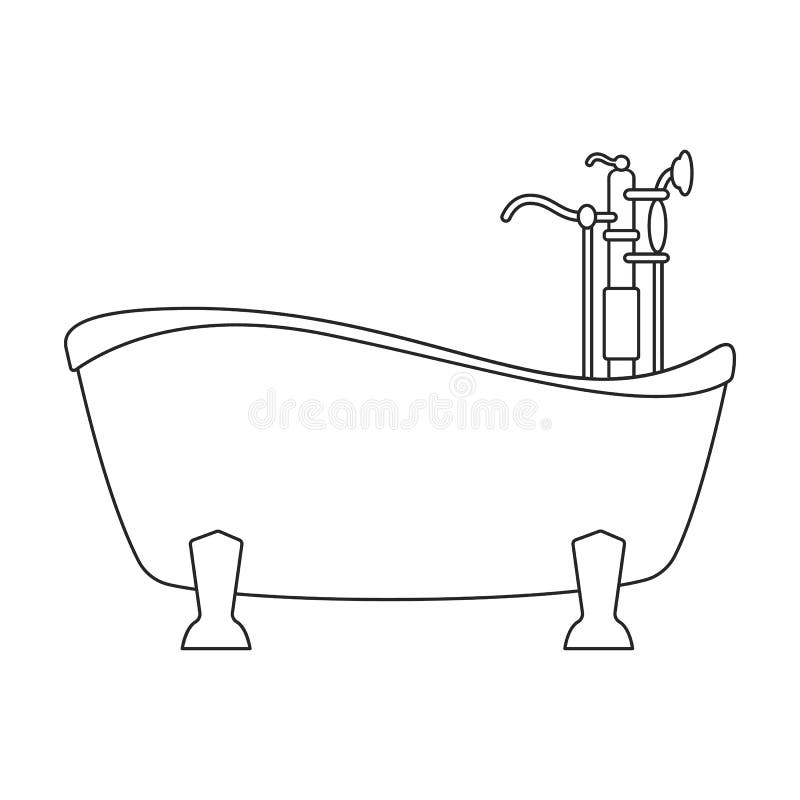 Bath Tub Vector Icon.Outline Vector Icon Isolated on White Background ...