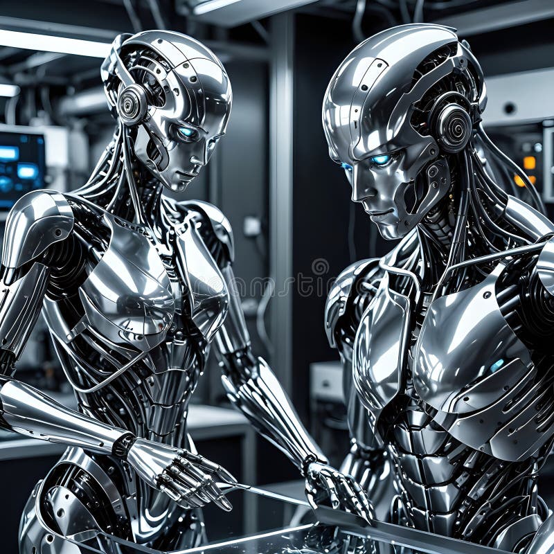 Chrome Reflections of Tomorrow: Gazing into the Synthetic Horizon Stock ...