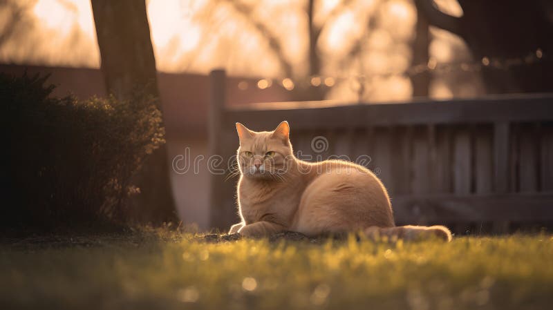 Bathed in the Magic of Golden Hour: a Cat Exudes Elegance Stock ...