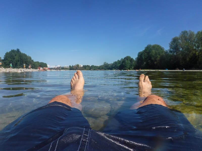 Bather Immersed in the River in the Summer Stock Image - Image of ...