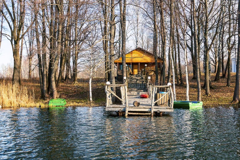 Bathhouse on the Lake with Its Jetty and Bath Stock Image - Image of ...
