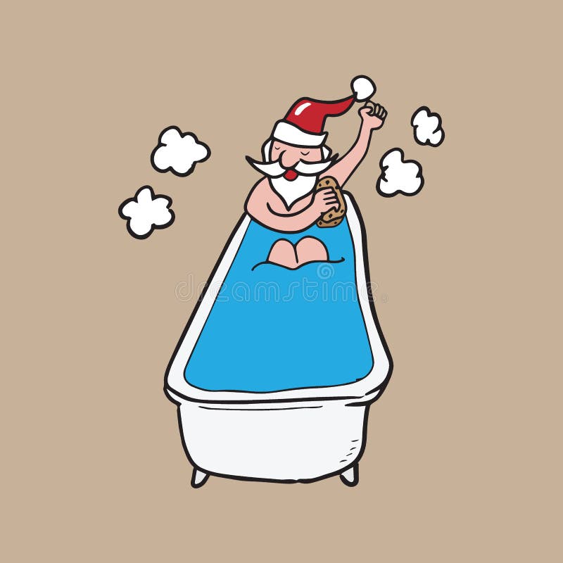 Bathing in Bath Tub Santa Cartoon Drawing Stock Vector - Illustration ...