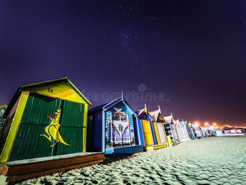 Bathing Boxes at Night stock image. Image of boxes, holiday - 89063887