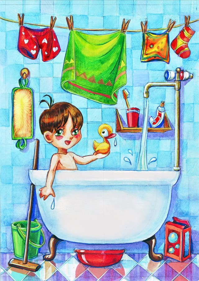 Bathing boy stock illustration. Illustration of childhood - 93979065