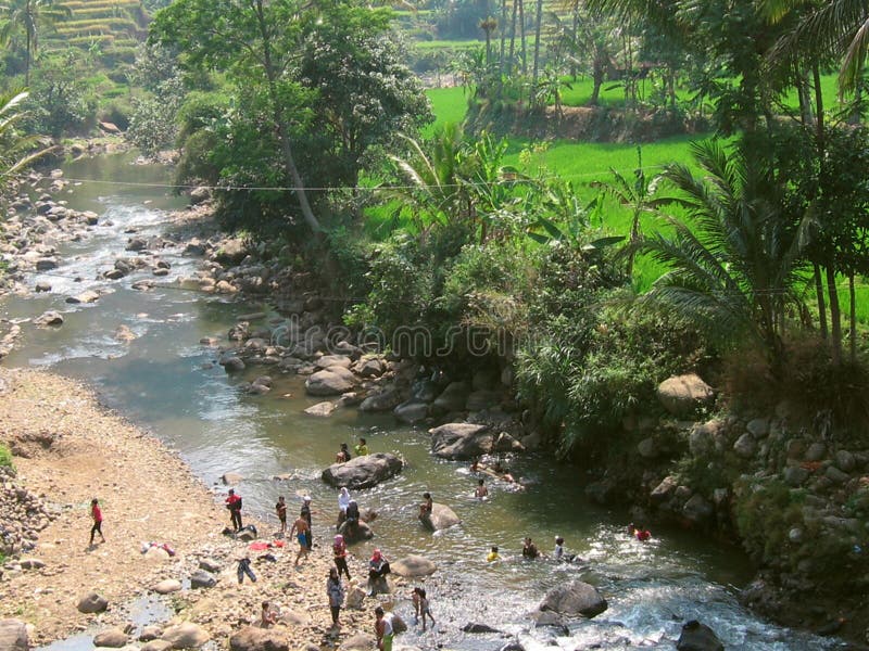 Bathing in Clean River at Pangalengan, West Java Indonesia Photograph ...
