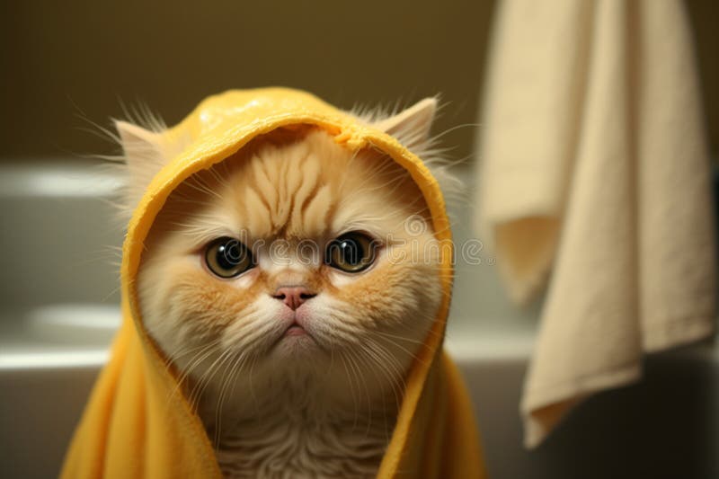 Bathing a Pet. Wet Cat Wrapped in a Towel after a Shower Stock ...