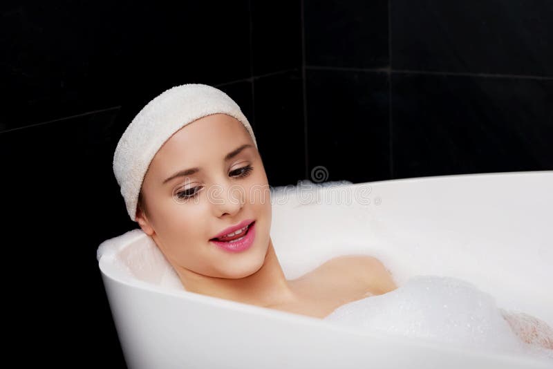Bathing Woman Relaxing in Bath. Stock Image - Image of bath, face: 58878985