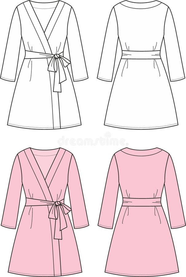 Bathrobe Flat Sketch. Dressing Gown Apparel Design. Front and Back ...