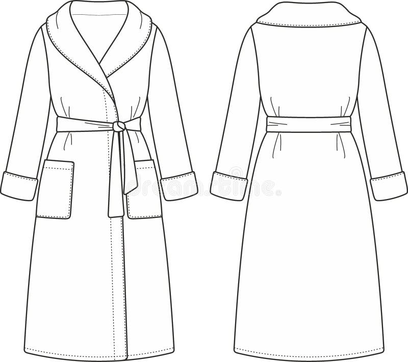 Bathrobe Flat Sketch. Dressing Gown Apparel Design. Front and Back ...
