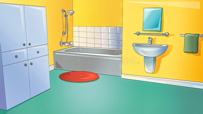 Bathroom in 2d Cartoon Stylization, Artwork Stock Image - Image of tile ...