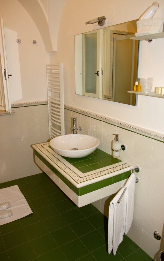 Custom Bathroom with Green Glass Countertops Stock Photo - Image of ...