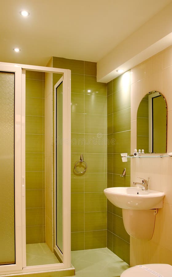 Custom Bathroom with Green Glass Countertops Stock Photo - Image of ...