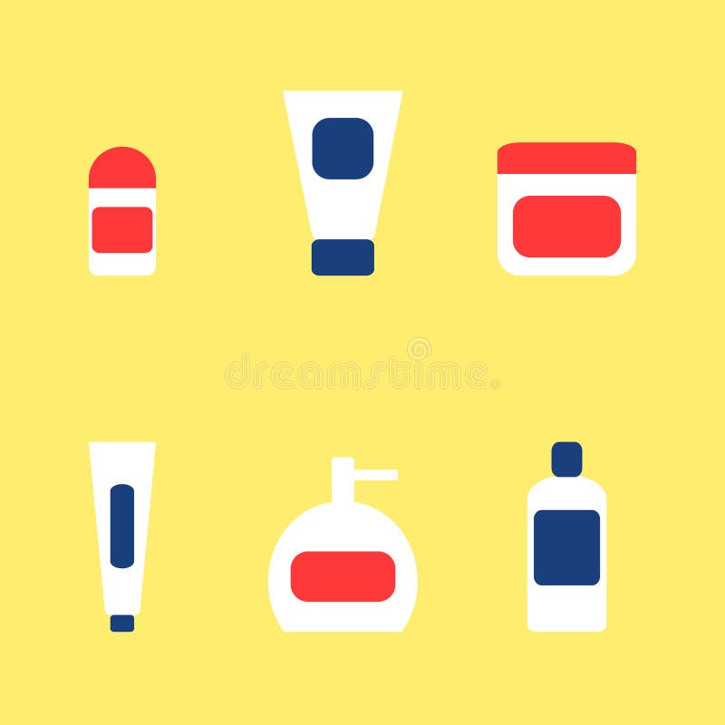 Bathroom Accessories Elements Icons Set. Toothpaste, Deodorant, Cream ...