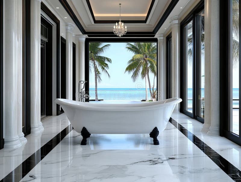 A Bathroom with a Bathtub in the Middle of the Room Stock Image - Image ...