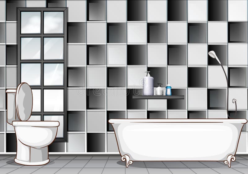 Bathroom with Bathtub and Shower Stock Vector - Illustration of tile ...
