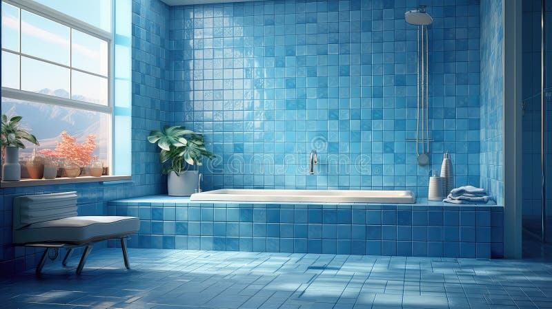 Bathroom blue tile stock illustration. Illustration of mosaic - 369917474