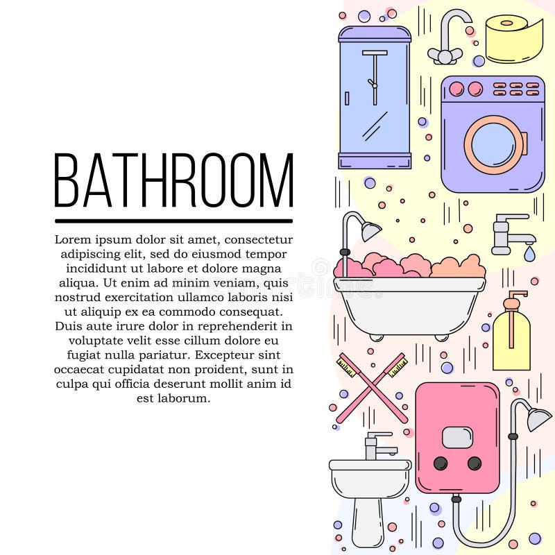 Bathroom Card Concept. Vector Plumbing Illustration for Your Design ...