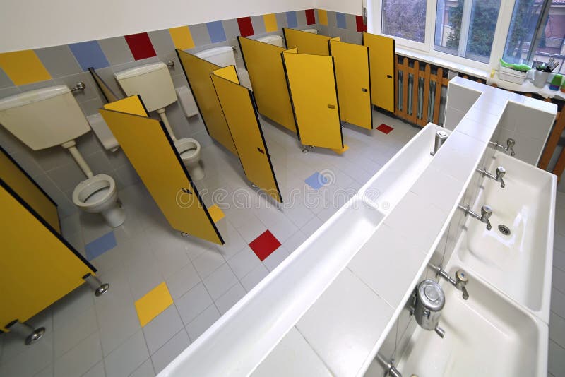 BATHROOM for Children in the School Stock Image - Image of bathroom ...