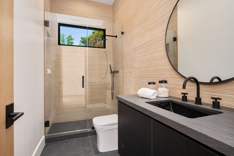 The Bathroom is Clean and Ready To Use, with a Shower Stock Image ...