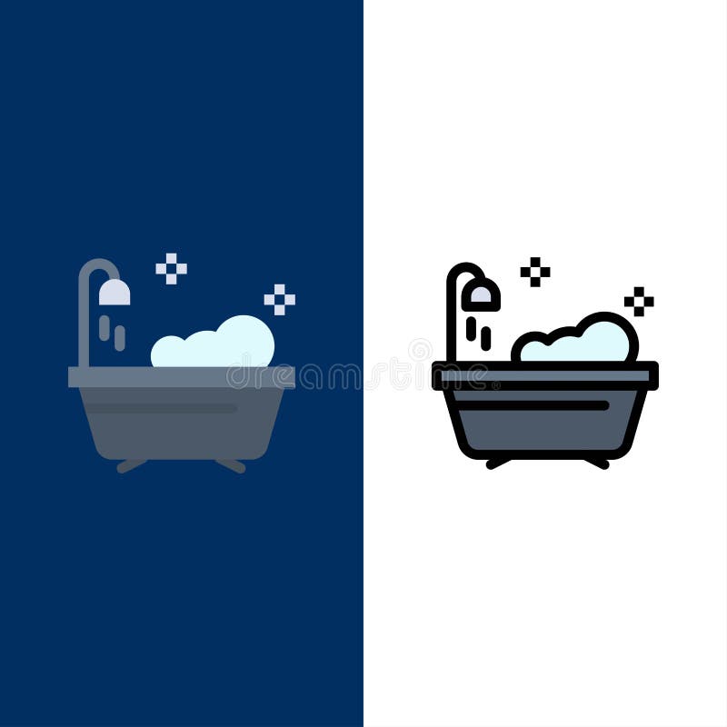 Bathroom, Clean, Shower Icons. Flat and Line Filled Icon Set Vector ...