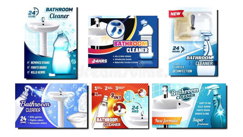 Bathroom Cleaner Advertising Posters Set Vector Stock Vector ...