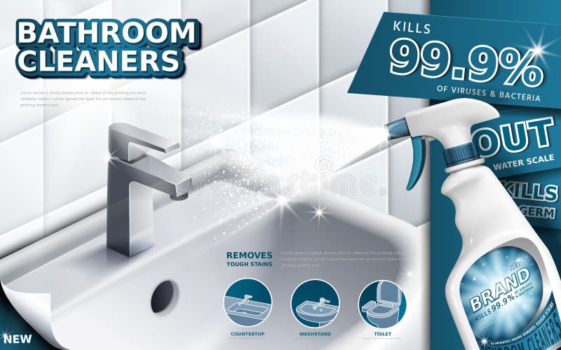 Bathroom cleaners ads stock illustration. Illustration of clean - 85807594
