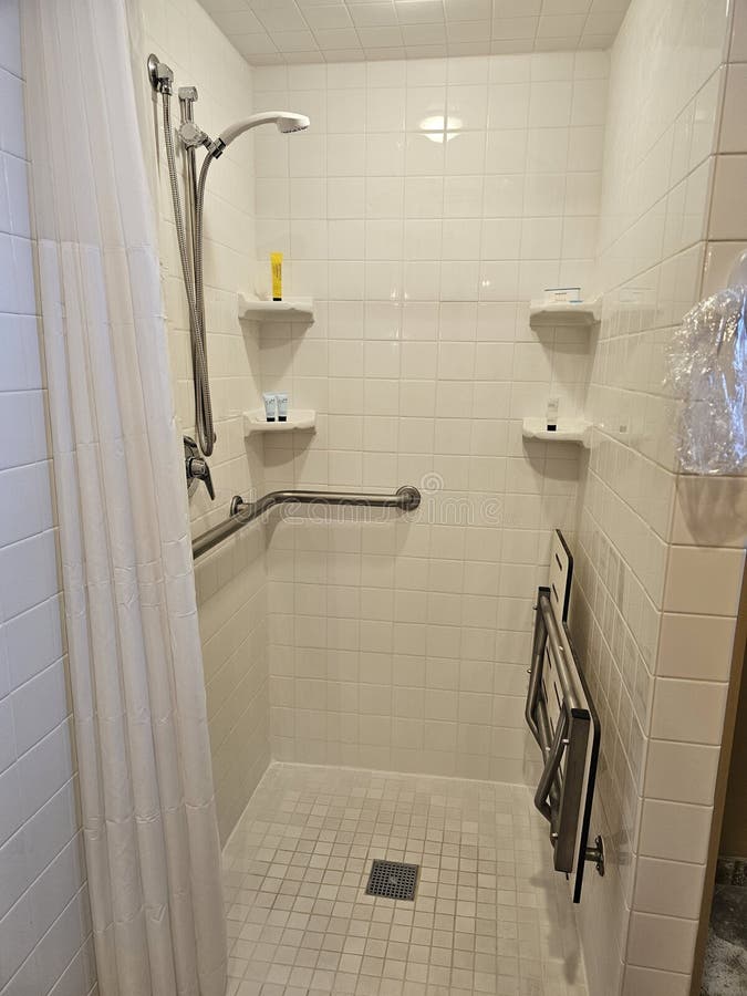 Bathroom with ADA Walk in Shower! Stock Image - Image of bathroom, tile ...