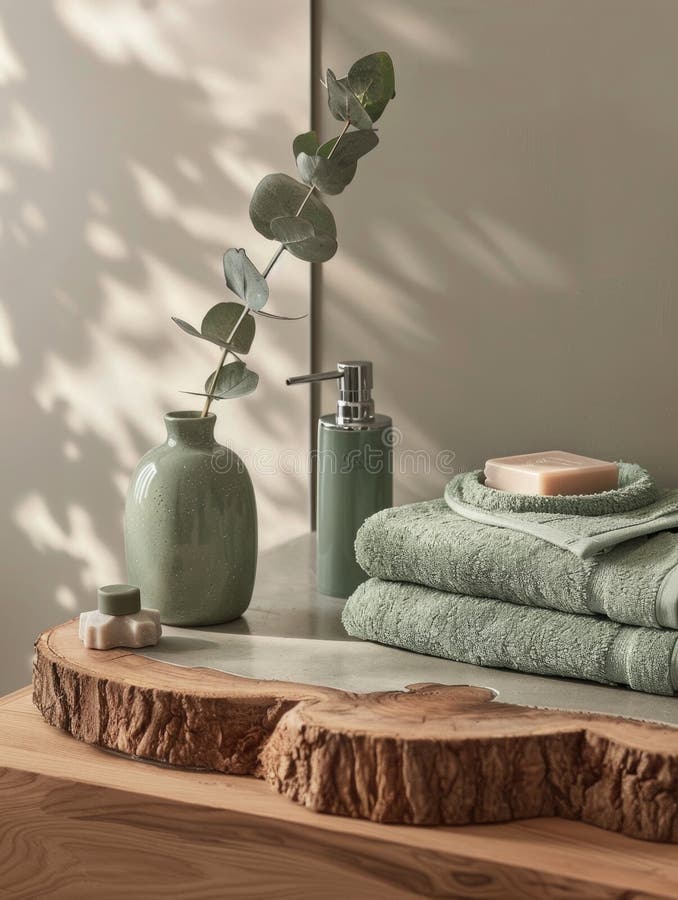Bathroom Counter with Towels and Vase Stock Image - Image of design ...