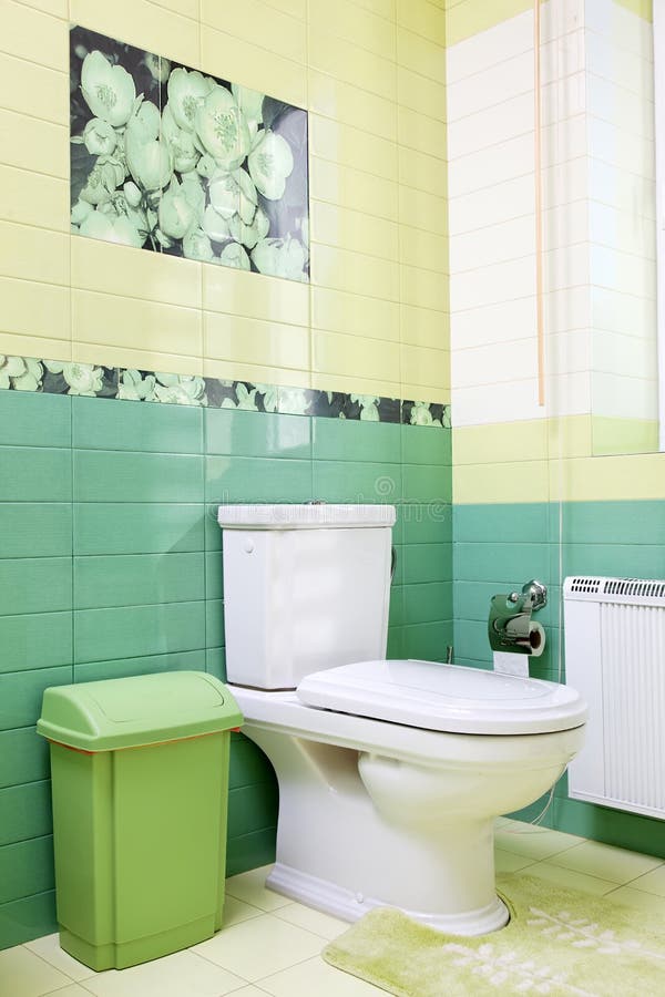 Bathroom Design in Green Colors with Wc Stock Photo - Image of domestic ...
