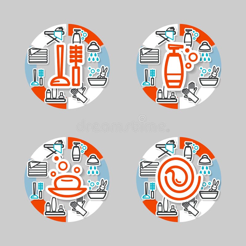 Bathroom Equipment, Cleaning Stock Vector - Illustration of icon, icons ...