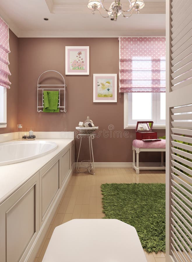Bathroom for Girls in Classic Style Stock Image - Image of bright ...