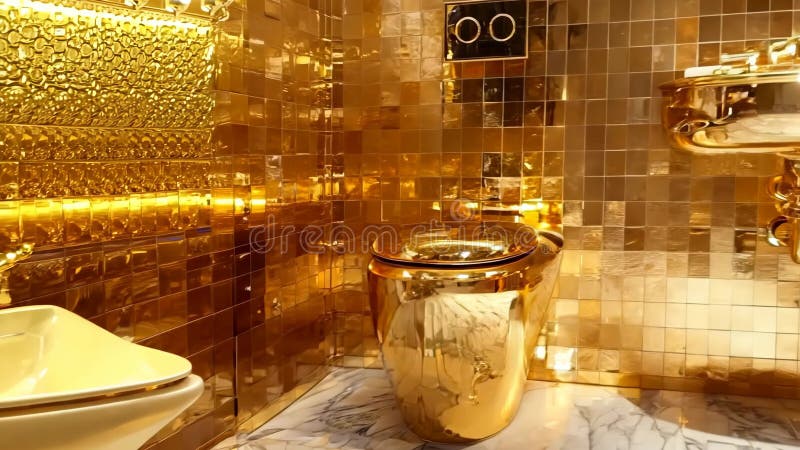 A Bathroom with a Gold Sink and a Toilet Stock Video - Video of ...