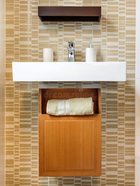 Bathroom with Hand Washing and Accessories Stock Photo - Image of ...