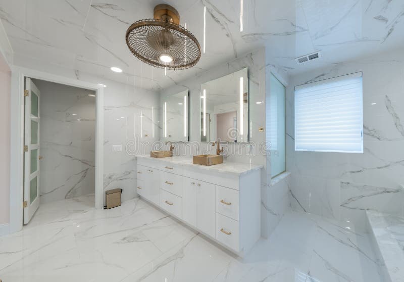 Bathroom Has Been Updated with a New Vanity New Tile and New Fixtures Stock Image - Image of ...