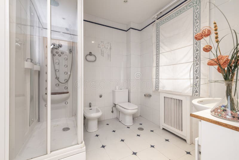 A Bathroom With Integrated Mirror Cabinet Shower Cabin Stock Image Image Of Vanity Bathroom
