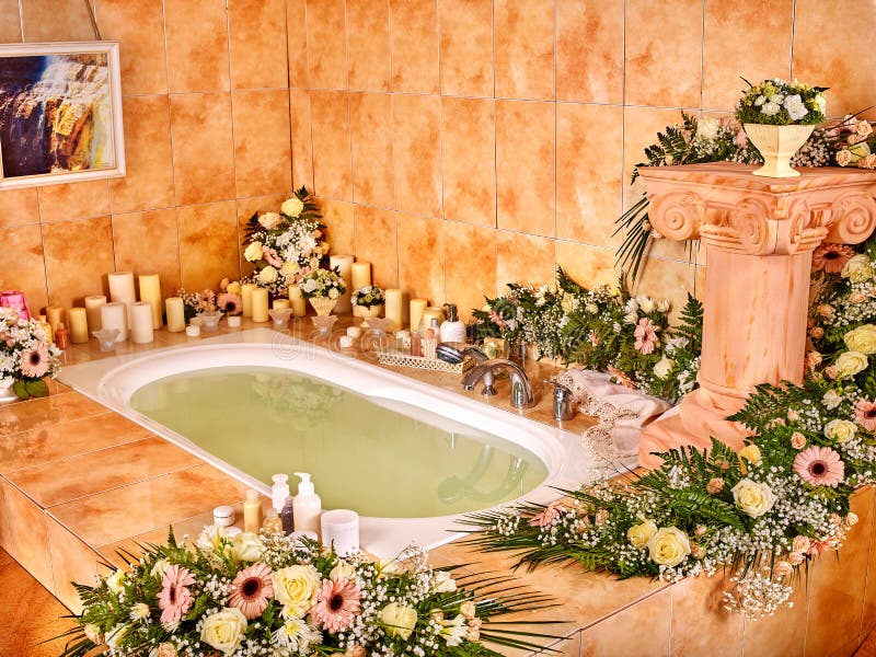 Bathroom Interior with Bubble Bath Stock Photo - Image of flower, relax ...