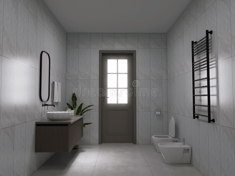 Bathroom Interior Design, 3d Render, 3d Illustration Stock Illustration ...