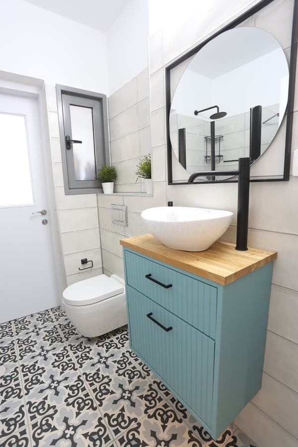 Bathroom interior design stock image. Image of mirror - 268605425