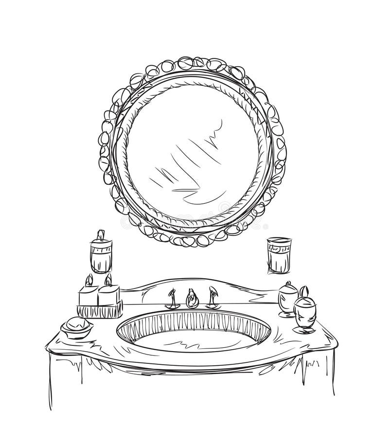 Bathroom Interior Elements. Hand Drawn Mirror. Stock Vector - Illustration of window, mirror ...