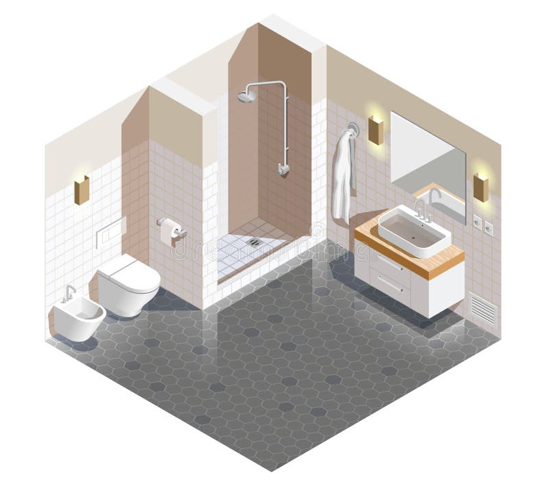 Bathroom Interior Isometric Composition Stock Vector - Illustration of ...