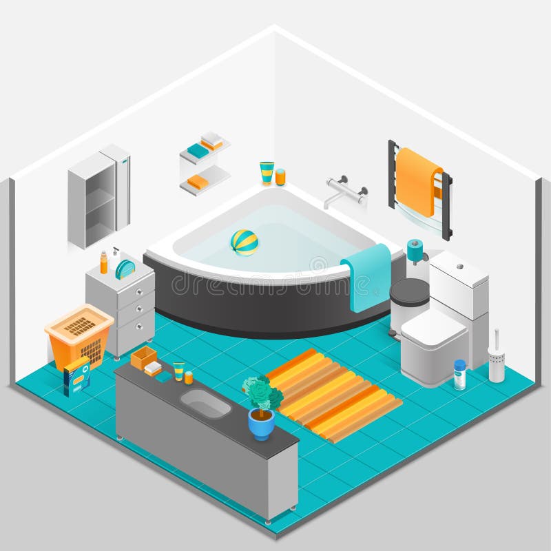 Bathroom Interior Isometric Illustration Stock Vector - Illustration of ...