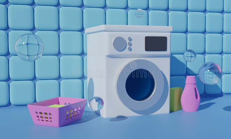 Bathroom Interior with Tiles and Washing Machine. 3d Rendering Stock ...