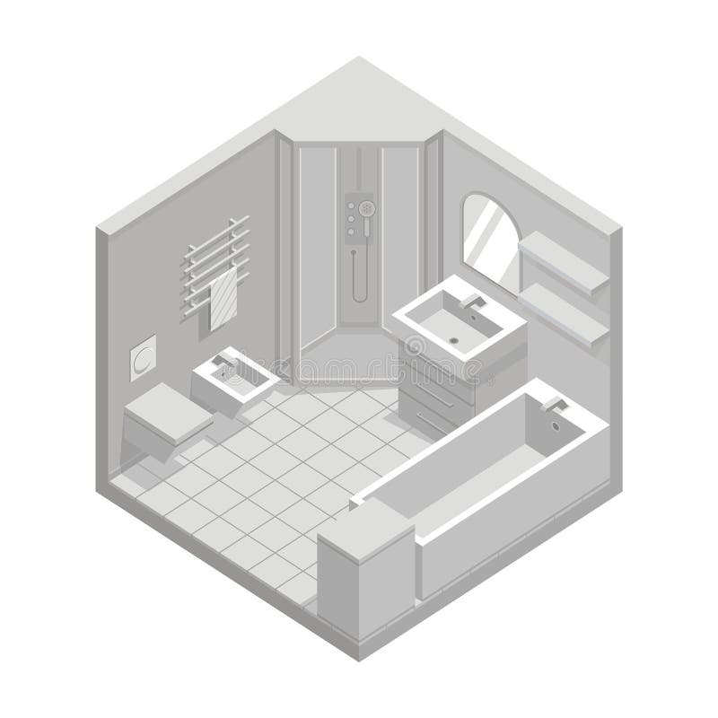 Vector Isometric Bathroom Icon Stock Vector - Illustration of bathtub ...