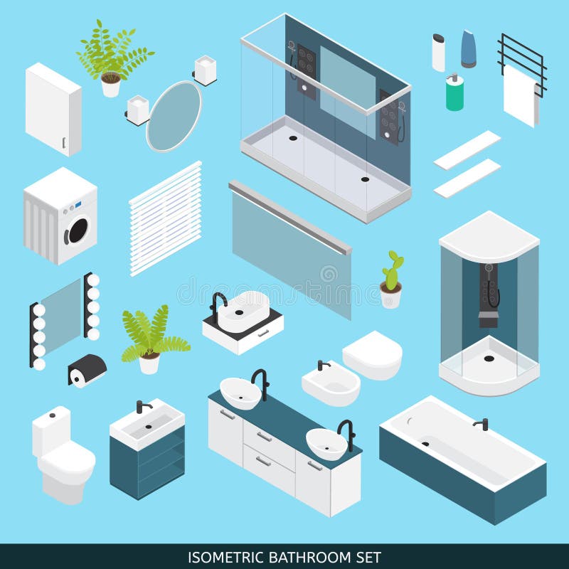 Bathroom Isometric Icon Set Stock Vector - Illustration of domestic, emblem: 77232311