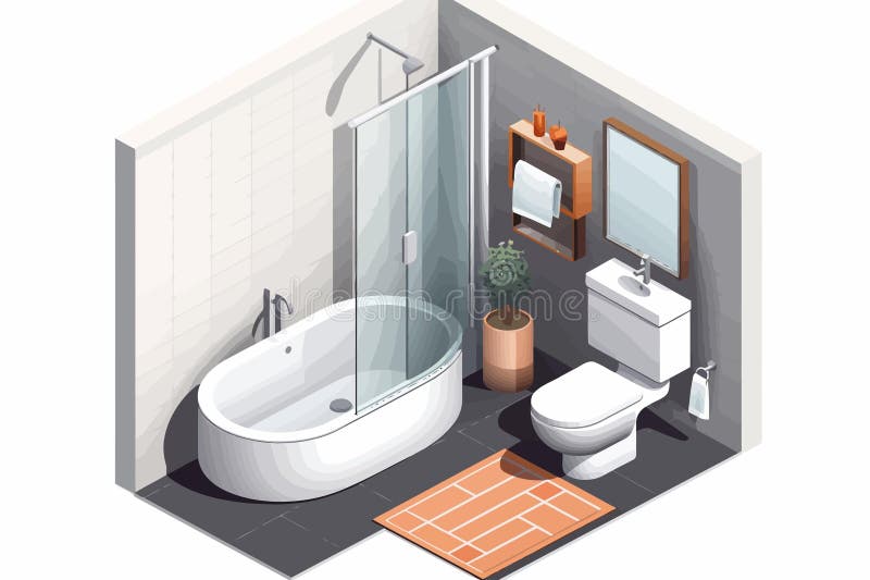 Bathroom Isometric Vector Flat Minimalistic Isolated Illustration Stock Vector - Illustration of ...